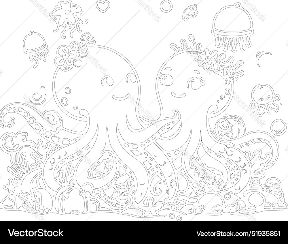 Cute octopus love stock Royalty Free Vector Image