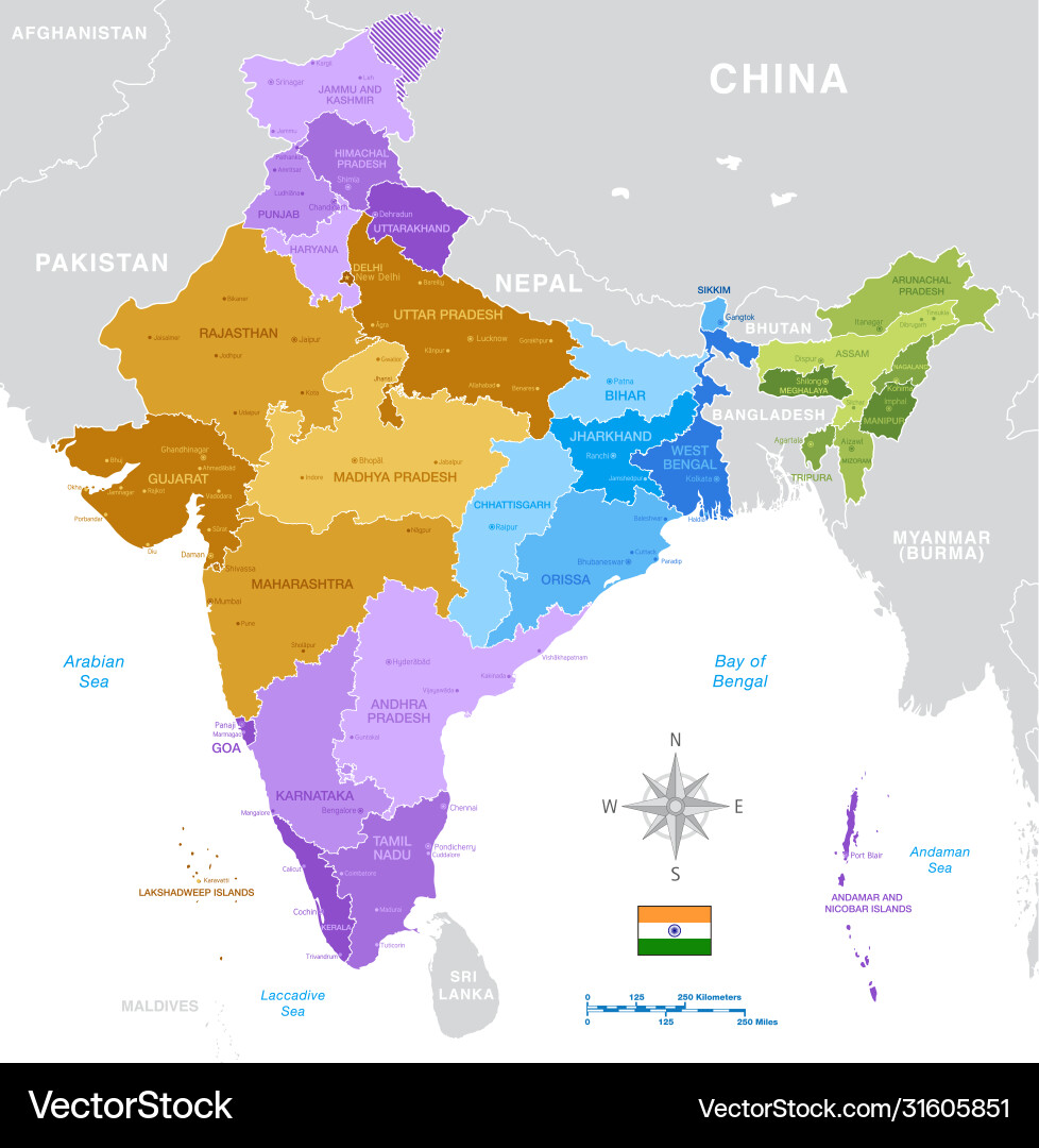 India States Map Royalty Free Vector Image - VectorStock