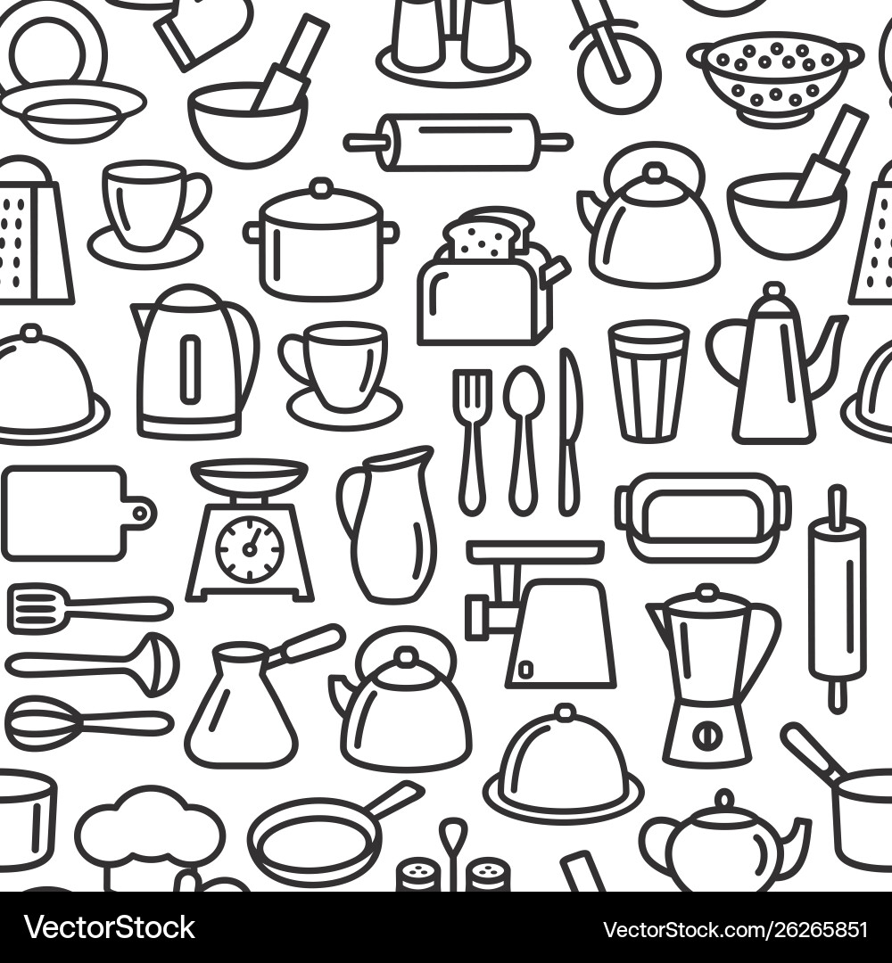 Kitchen Tools & Cookware Pattern Royalty Free Vector