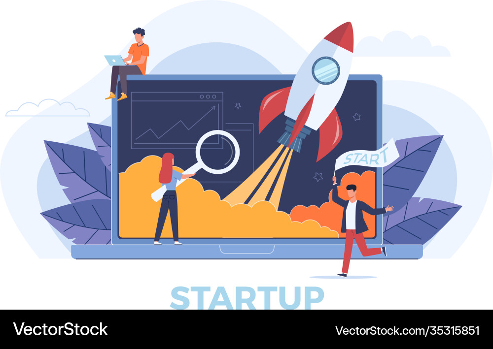 Startup rocket launch metaphor people Royalty Free Vector