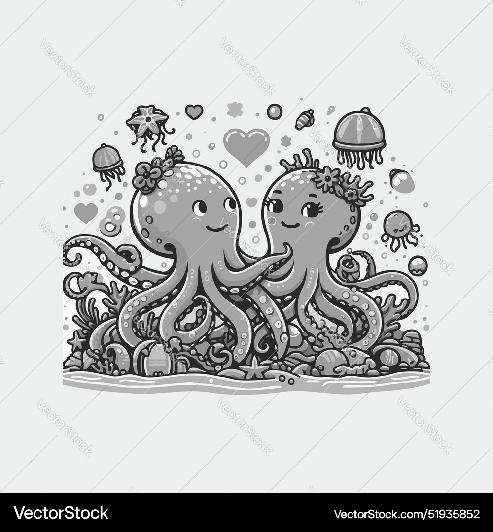 Cute octopus love stock Royalty Free Vector Image