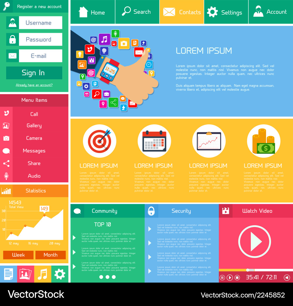 Flat website template Royalty Free Vector Image