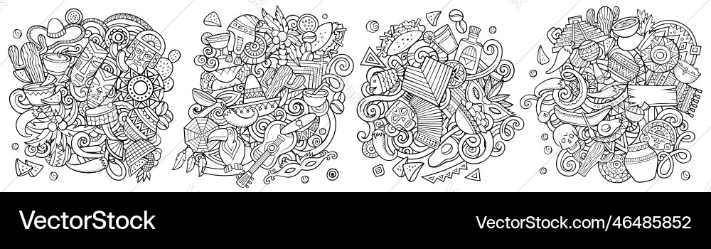Latin america cartoon doodle designs set Vector Image