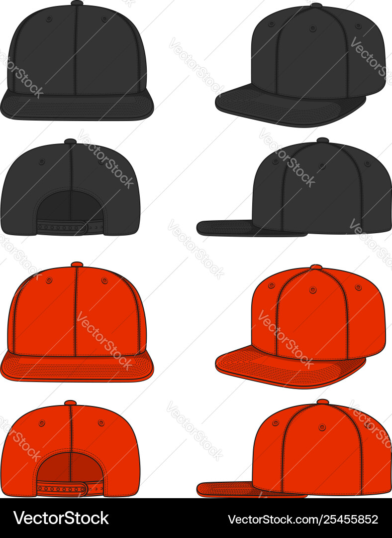 Set images a rapper cap with flat visor Royalty Free Vector