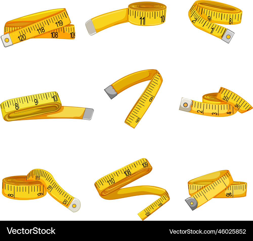 Yellow measuring tape set cartoon Royalty Free Vector Image