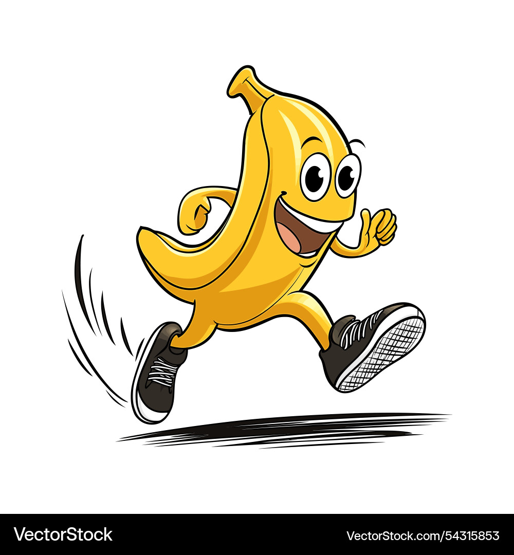 Cartoon banana character running Royalty Free Vector Image
