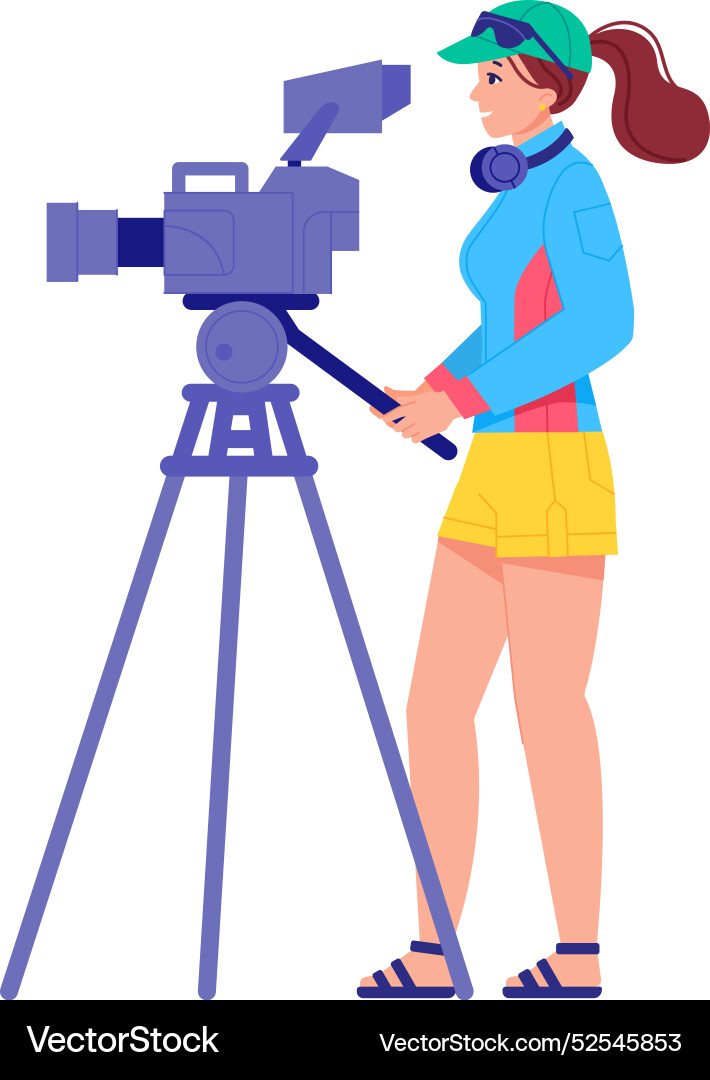 Female operator with professional video camera Vector Image