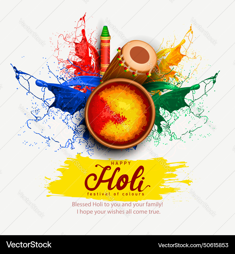 Happy holi celebration background top view Vector Image