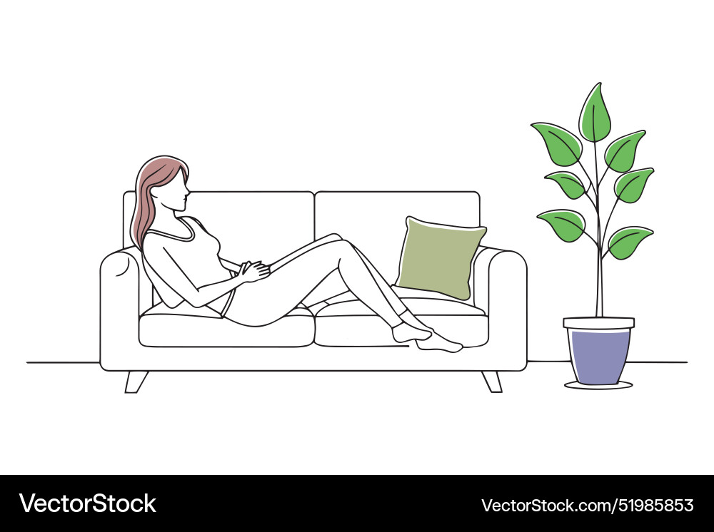 Lady resting on couch in comfortable living space Vector Image