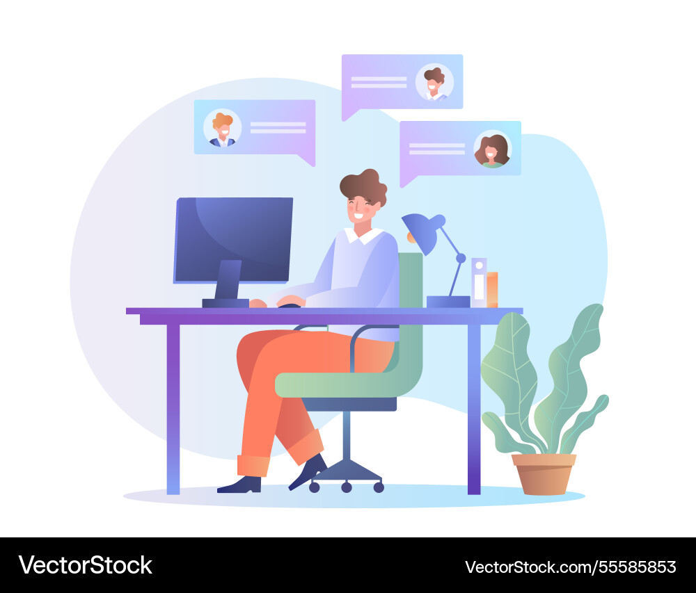 Office worker at computer Royalty Free Vector Image