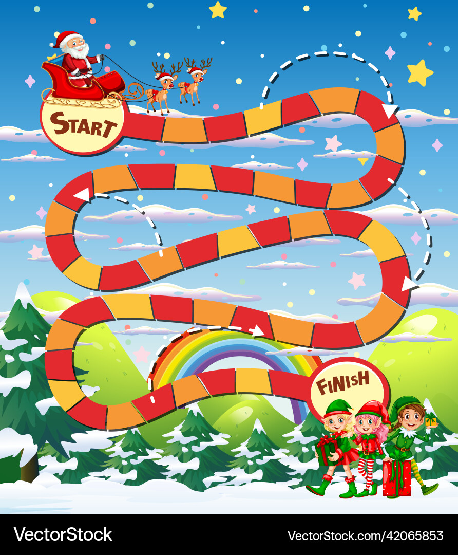 Snake and ladders game template with christmas Vector Image