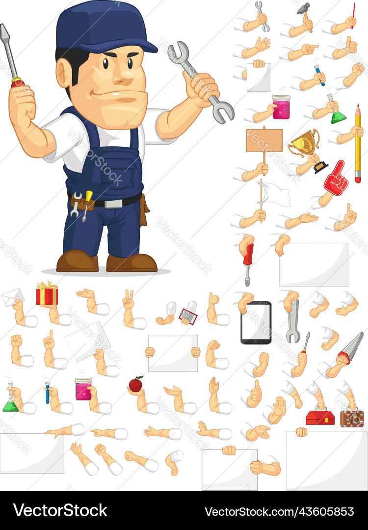 Strong mechanic customizable mascot set Royalty Free Vector