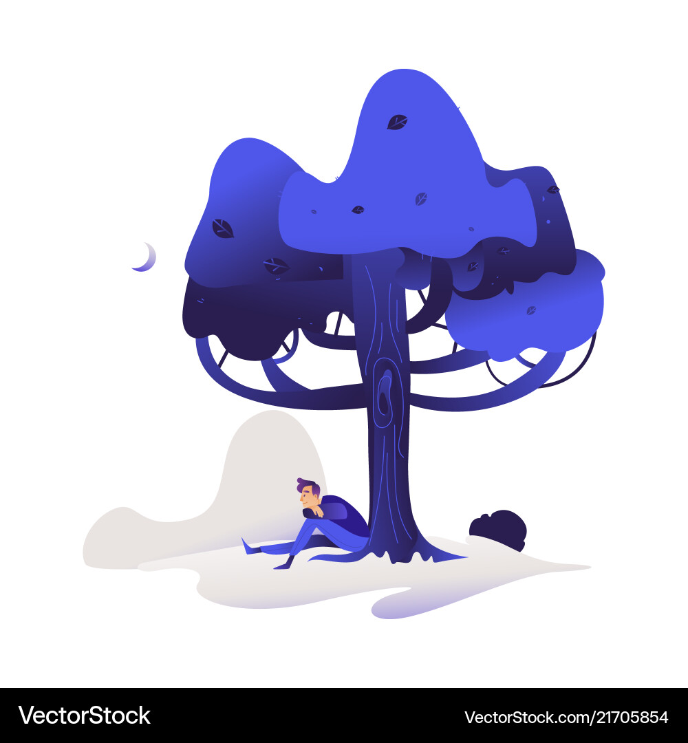Cartoon young man sitting under tree Royalty Free Vector