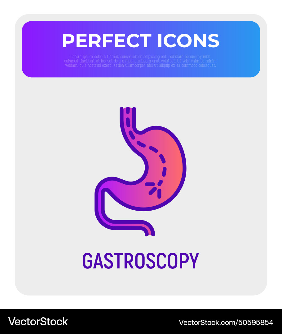 Gastroscopy thin line icon endoscope in stomach Vector Image