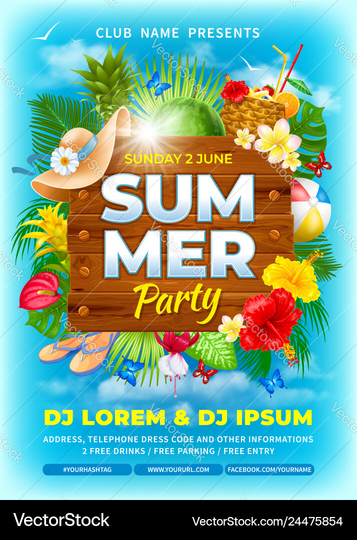 Summer beach party advertisement poster template Vector Image