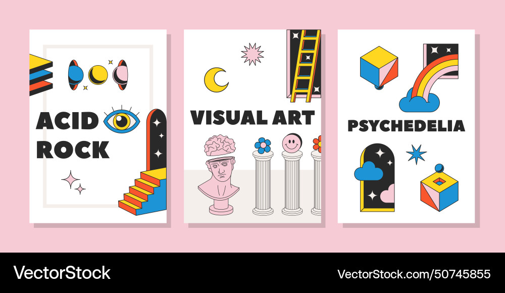 Banners with psychedelic and rock acid elements Vector Image