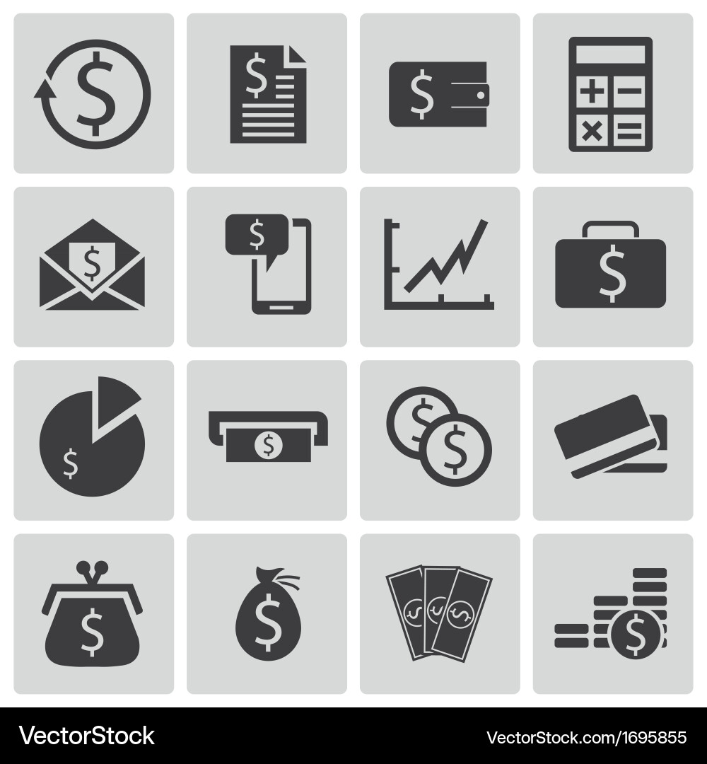 Black money icons set Royalty Free Vector Image