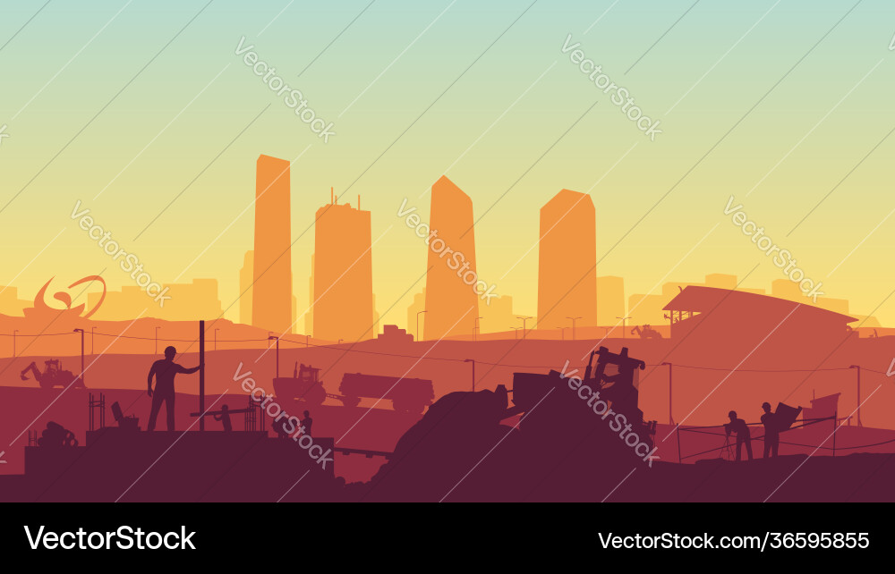 Builders teams at work on huge construction Vector Image