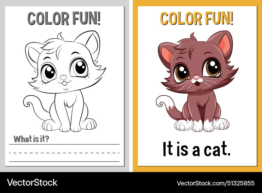 Coloring and learning activity with cute cat Vector Image