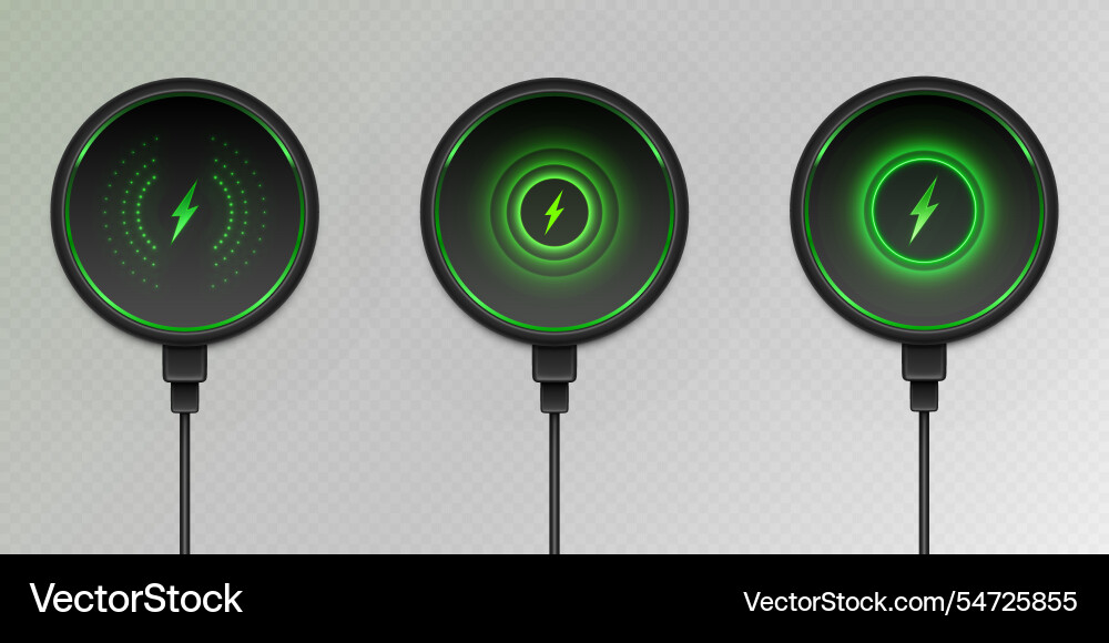 Round wireless chargers with neon green lightning Vector Image