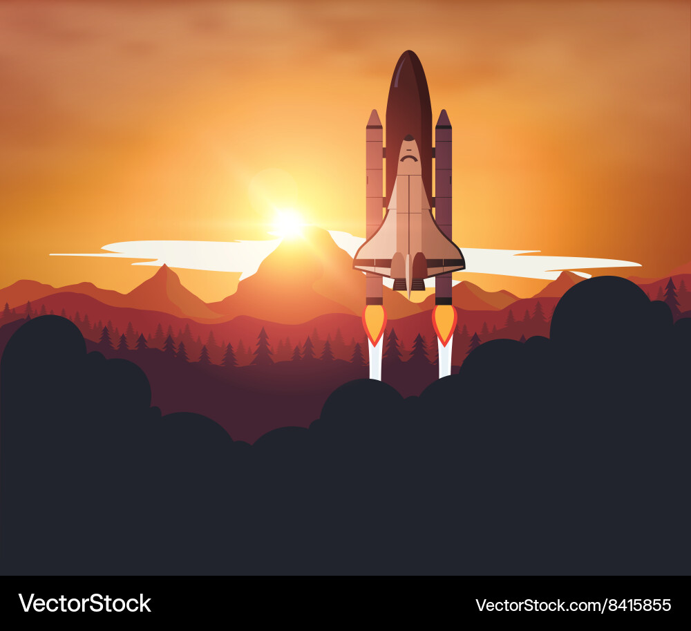 Space Shuttle in Sunset Sky Royalty Free Vector Image
