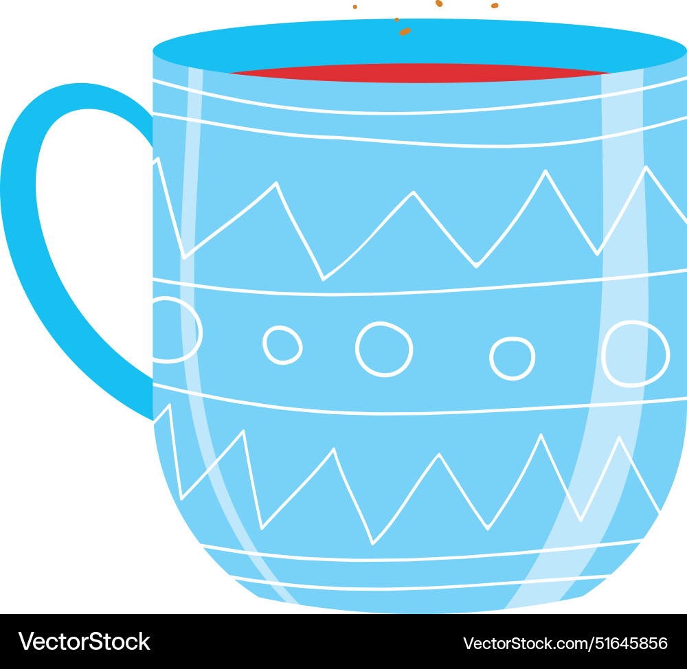 Blue patterned mug filled hot beverage steam Vector Image