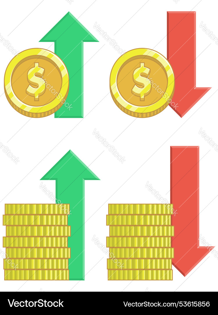 Coin arrows up down value changes Royalty Free Vector Image