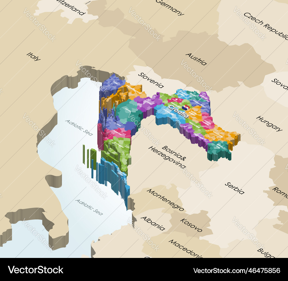 Croatia administrative districts 3d isometric map Vector Image
