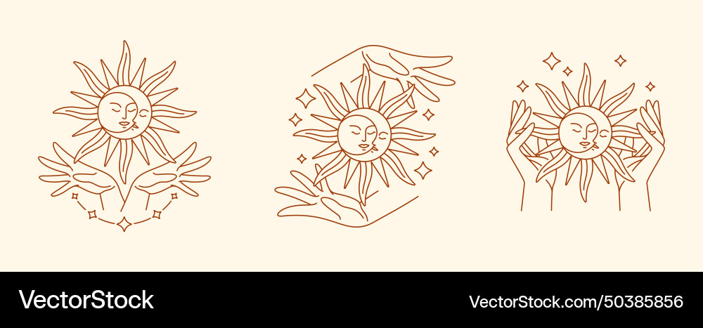 Sun and moon line art Royalty Free Vector Image
