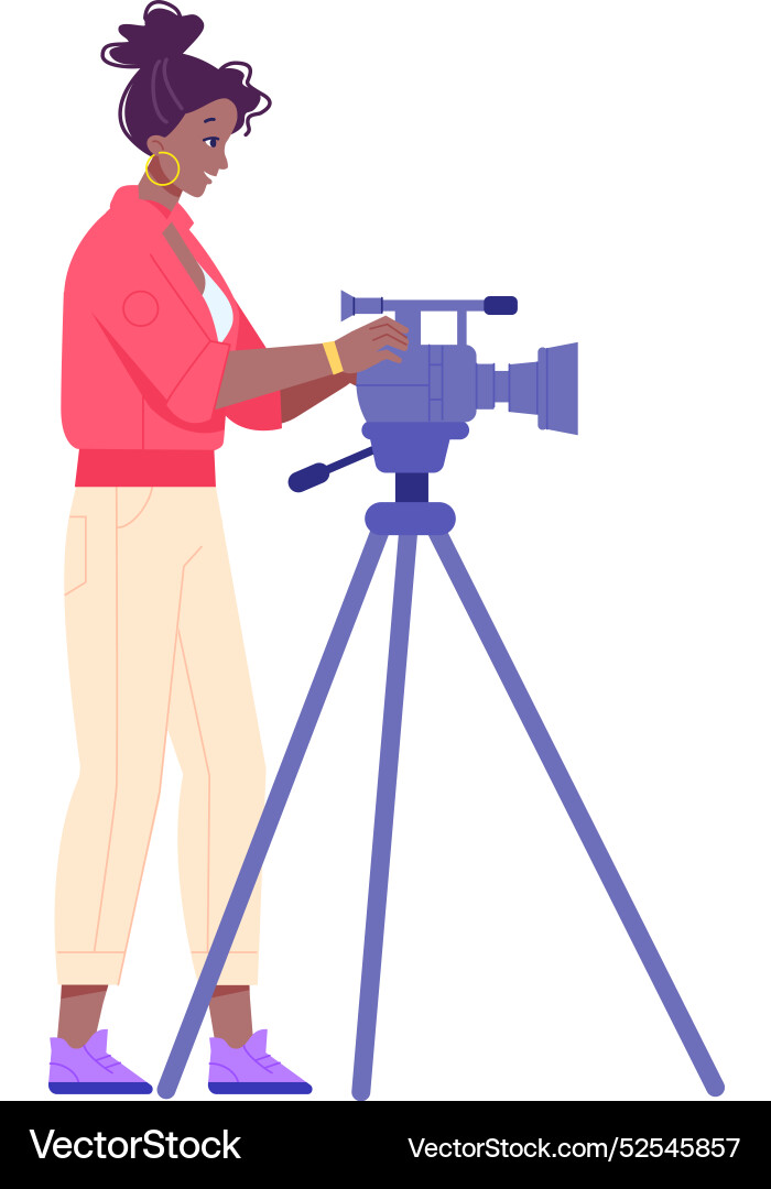 Black girl with professional camera video Vector Image