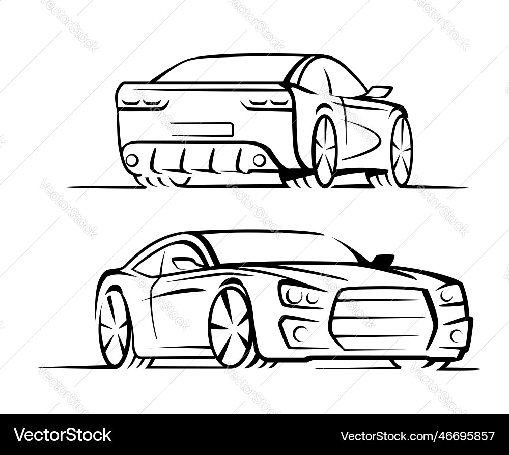 Car line side view auto silhouettes Royalty Free Vector