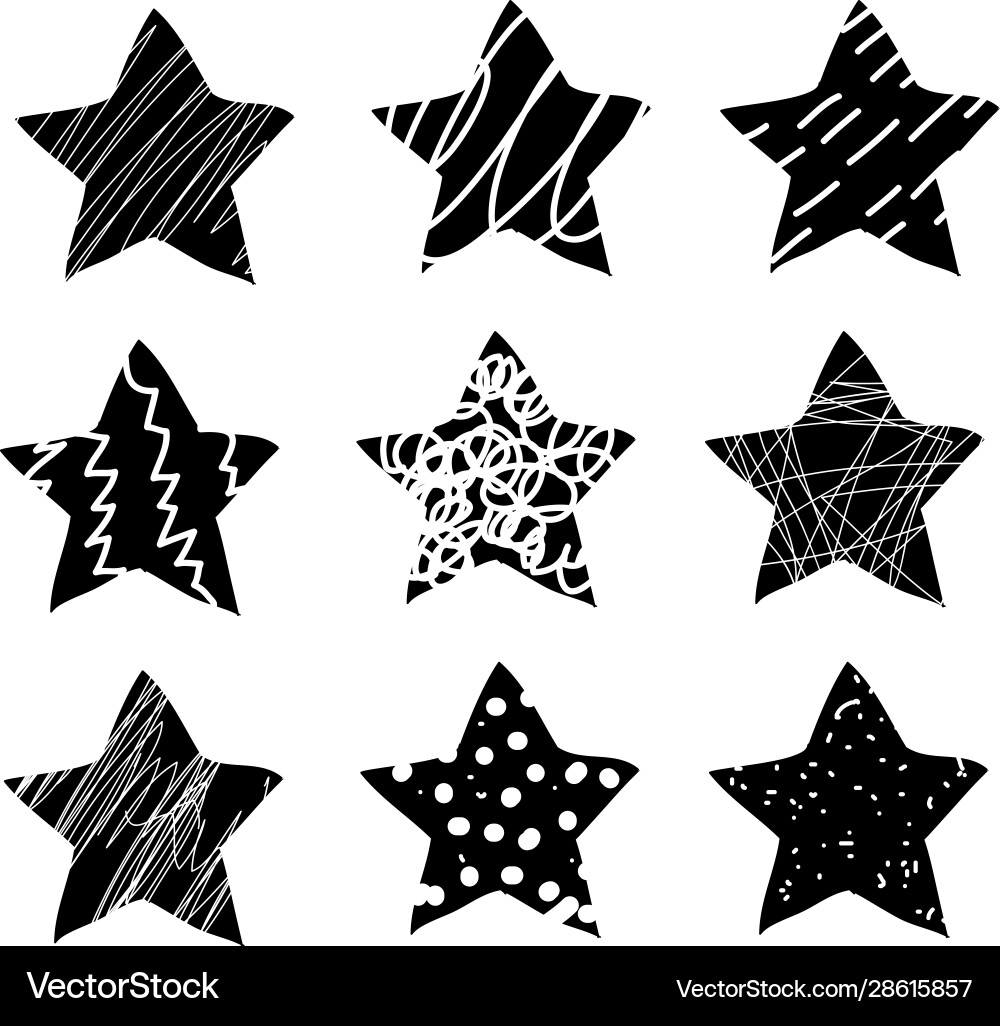 Collection hand drawn stars in doodle style Vector Image
