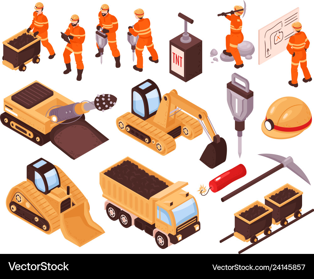 Isometric mining set Royalty Free Vector Image