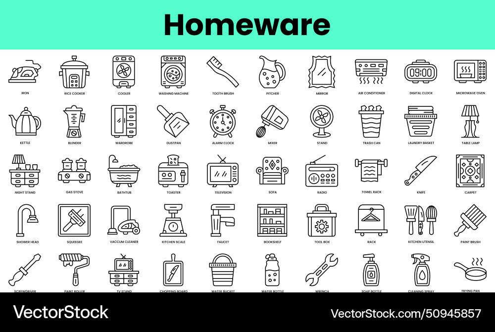 Set of homeware icons linear style icon bundle Vector Image