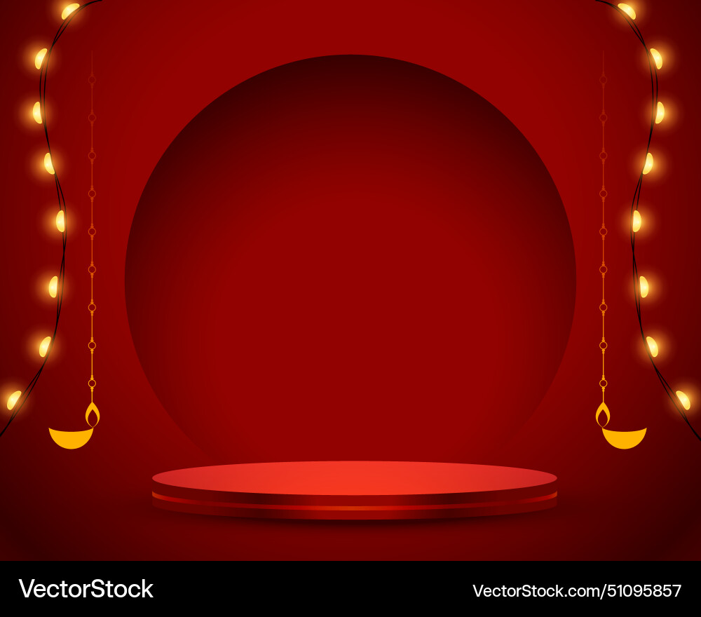 Shubh deepavali red background with 3d podium Vector Image