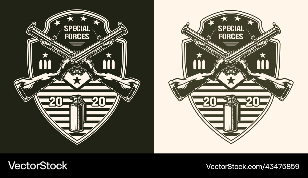 Army weapons emblem monochrome vintage Royalty Free Vector