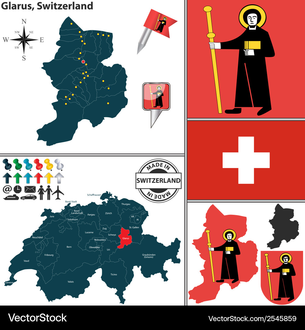 Map of Glarus Canton, Switzerland Royalty Free Vector Image