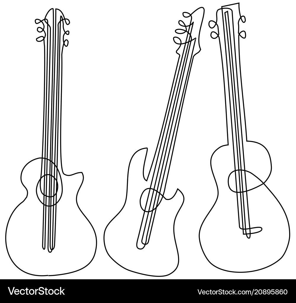 Abstract guitar one line drawing Royalty Free Vector Image