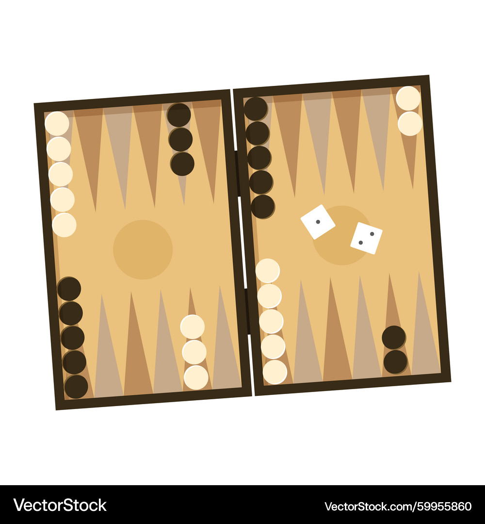 Backgammon board game with dice and pieces Vector Image