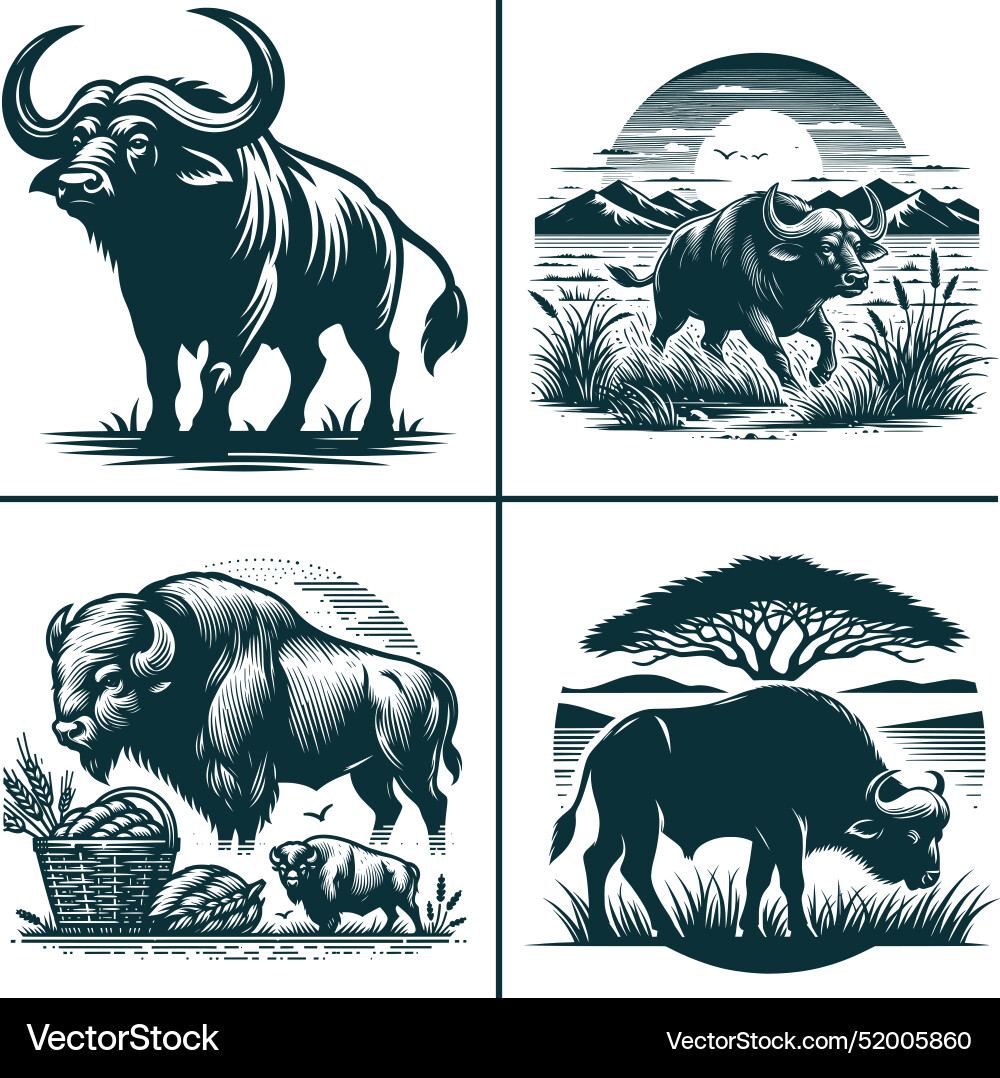 Bison buffalo silhouette svg filesbuffalo Vector Image