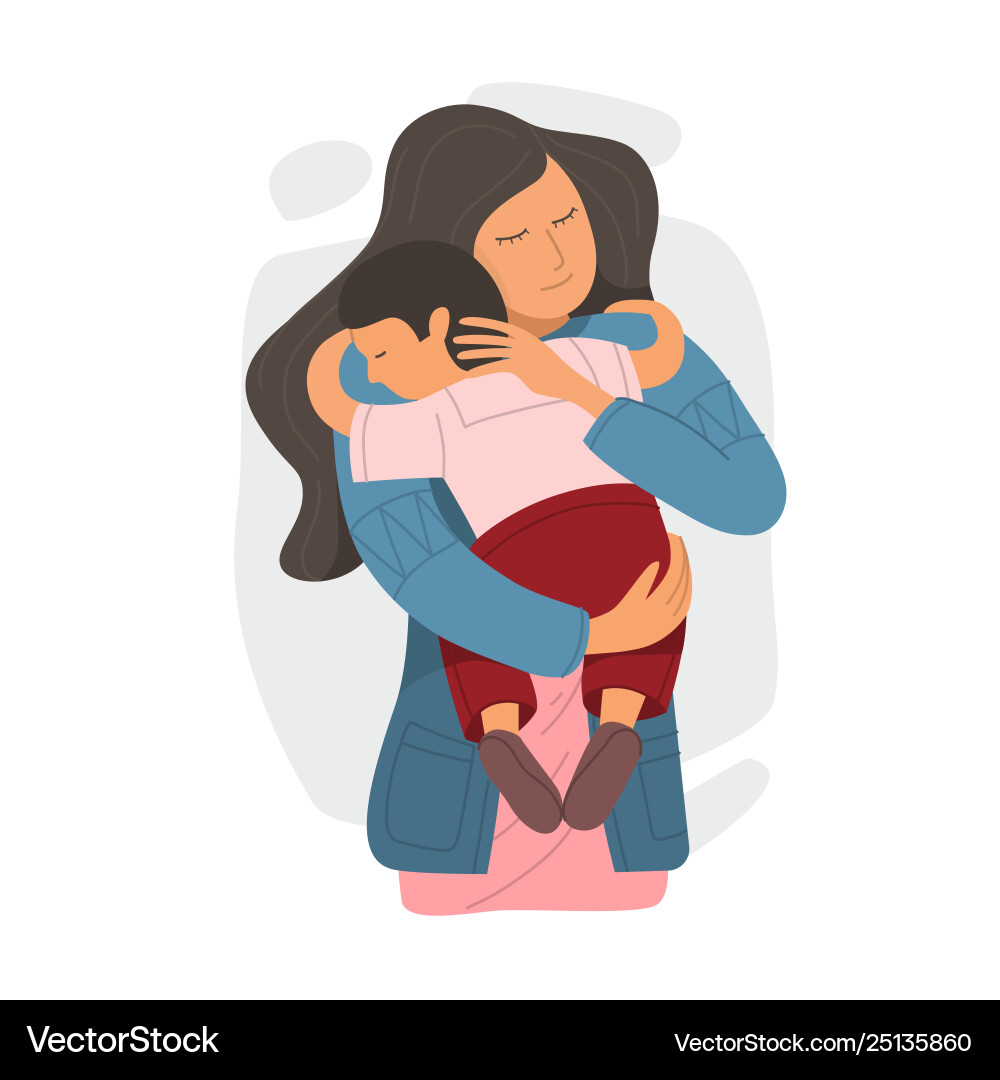 Mom hugs her child flat Royalty Free Vector Image