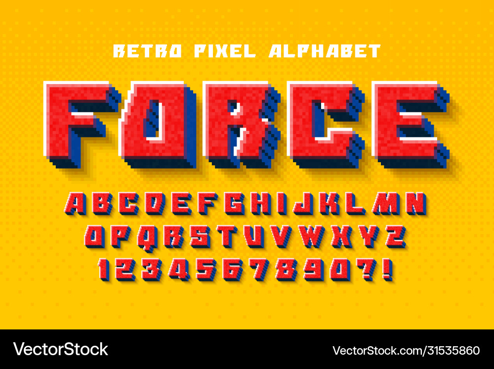 Pixel alphabet design stylized like in 8 Vector Image