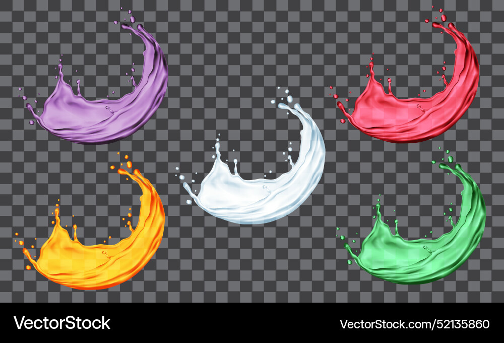 Set fo 3d liquid water splash color on grey Vector Image