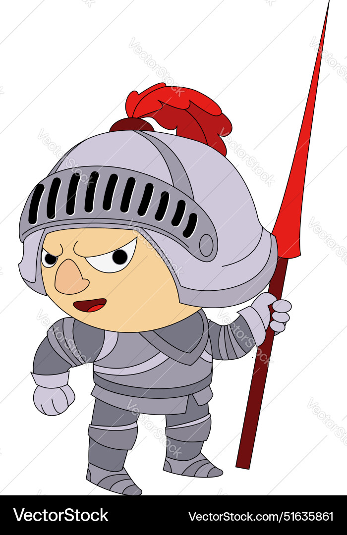 Cartoon knight holding spear standing guard Vector Image