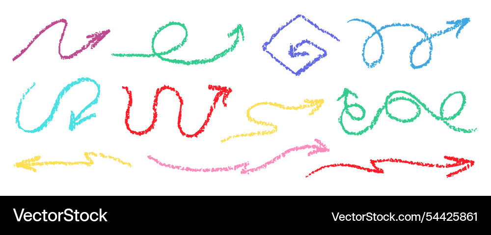 Crayon arrows squiggle set chalk scribble Vector Image