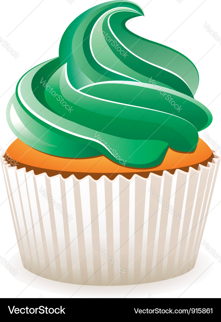 Cupcake with green cream Royalty Free Vector Image