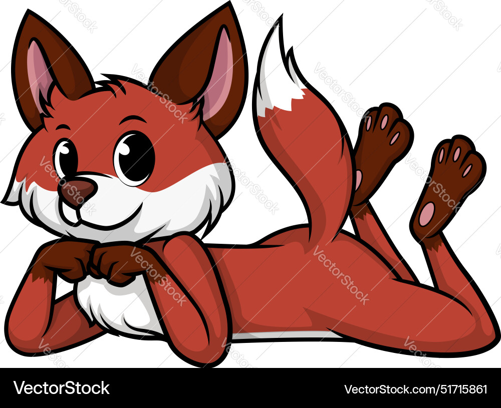 Cute fox lying down cartoon Royalty Free Vector Image