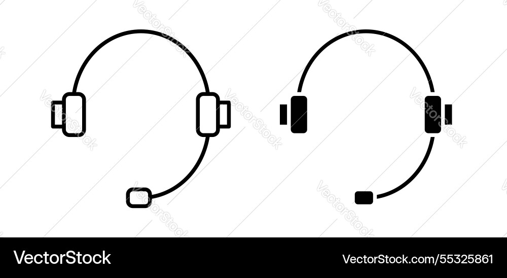 Headset icons pack in black flat and strokes Vector Image