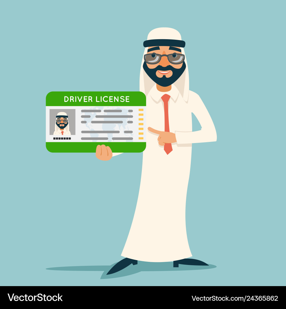 Cartoon character arab car driver license Vector Image