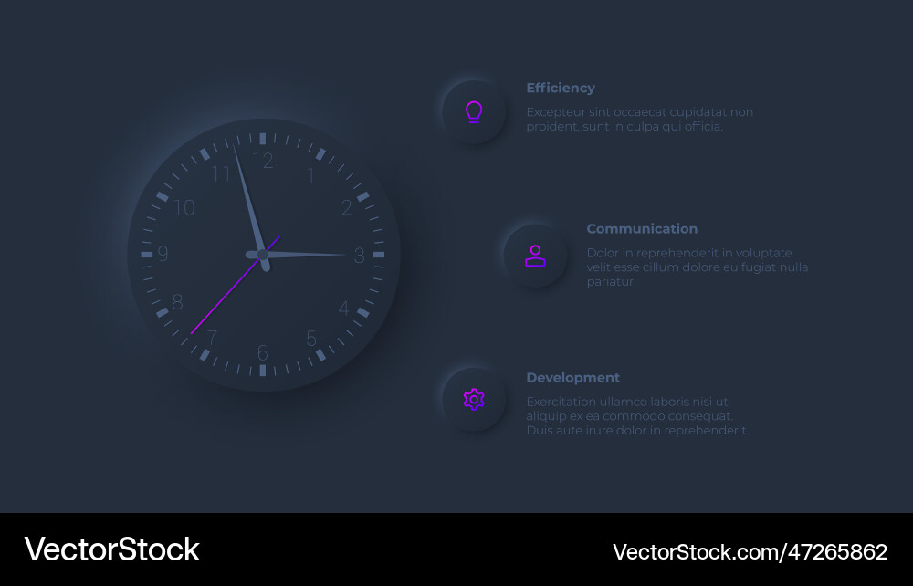 Dark neumorphic clock schedule Royalty Free Vector Image